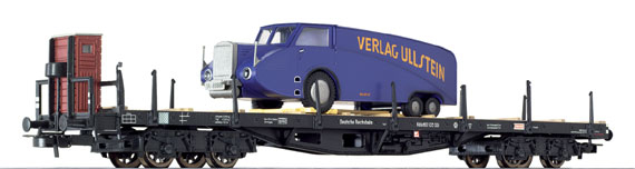 Liliput235750, Flachwagen beladen mit Rumpler LKW